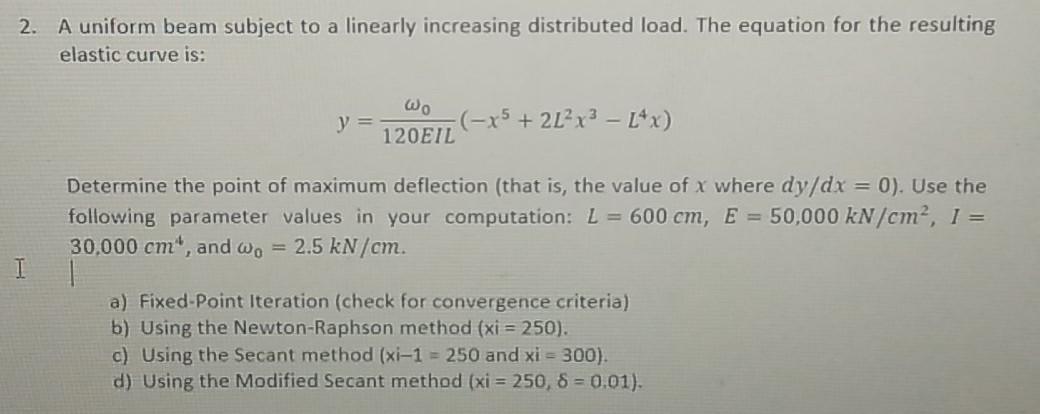 Solved 2. A uniform beam subject to a linearly increasing | Chegg.com