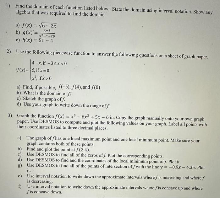 Solved Find the domain of each function listed below. State | Chegg.com