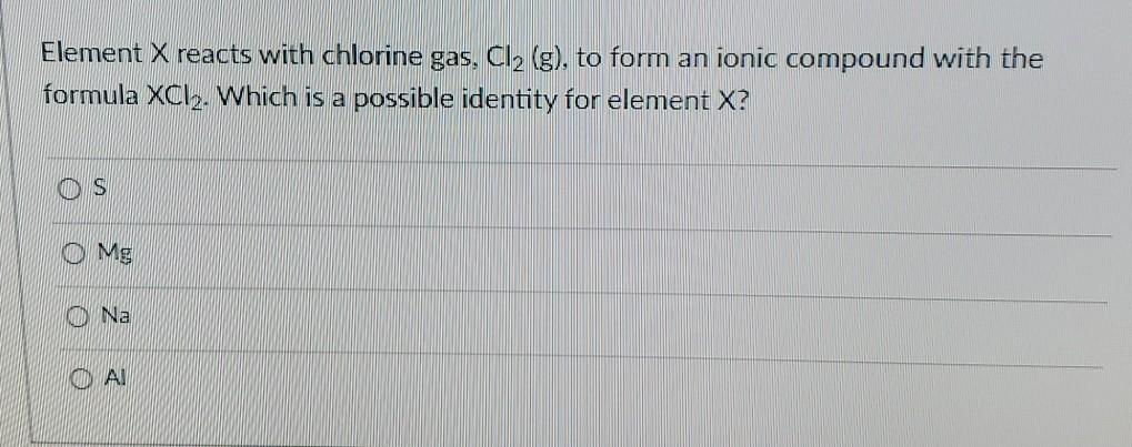 Solved Element X reacts with chlorine gas, Cl2 (g), to form | Chegg.com