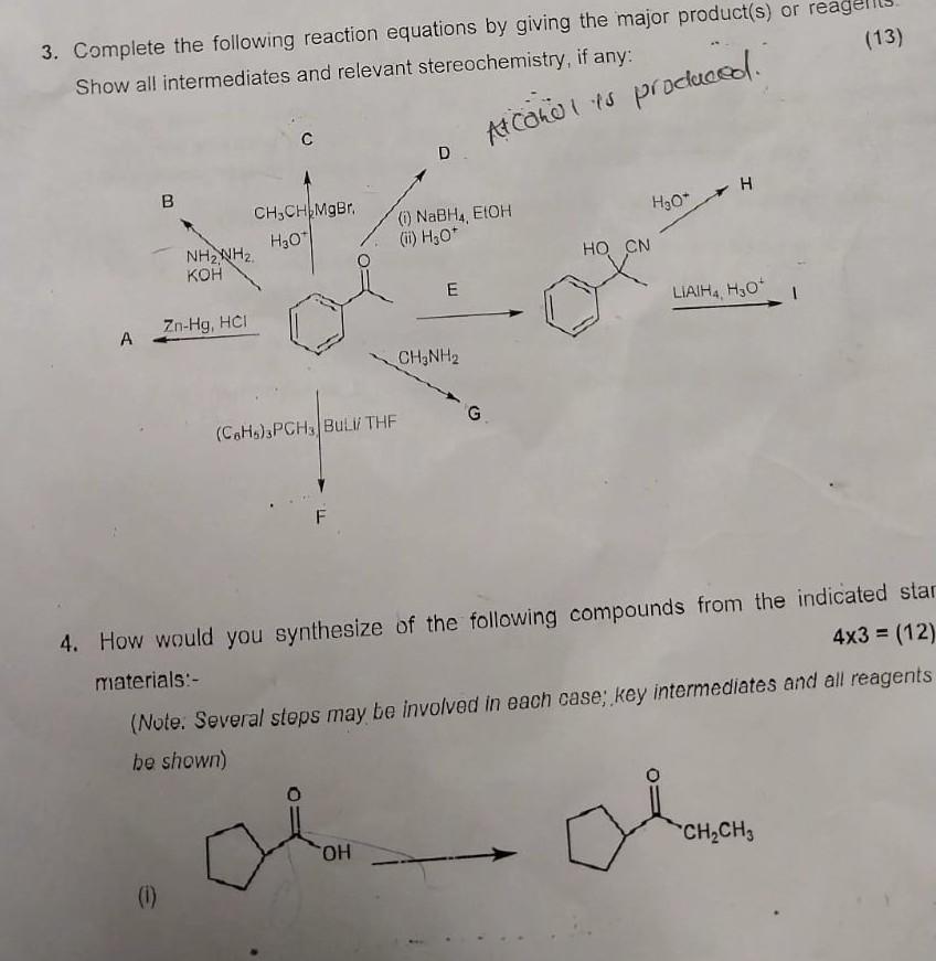 Solved 3. Complete the following reaction equations by | Chegg.com