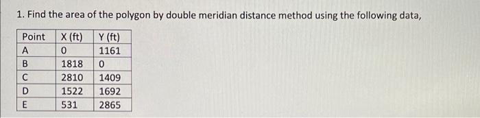 Solved 1. Find the area of the polygon by double meridian | Chegg.com