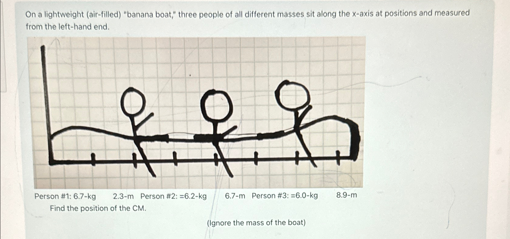 Solved On a lightweight (air-filled) ﻿"banana boat," three | Chegg.com