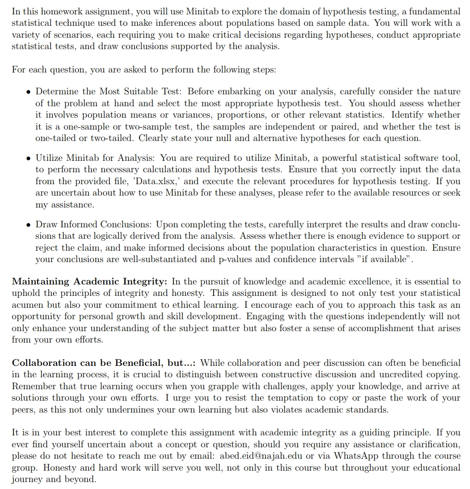 Solved In this homework assignment, you will use Minitab to | Chegg.com