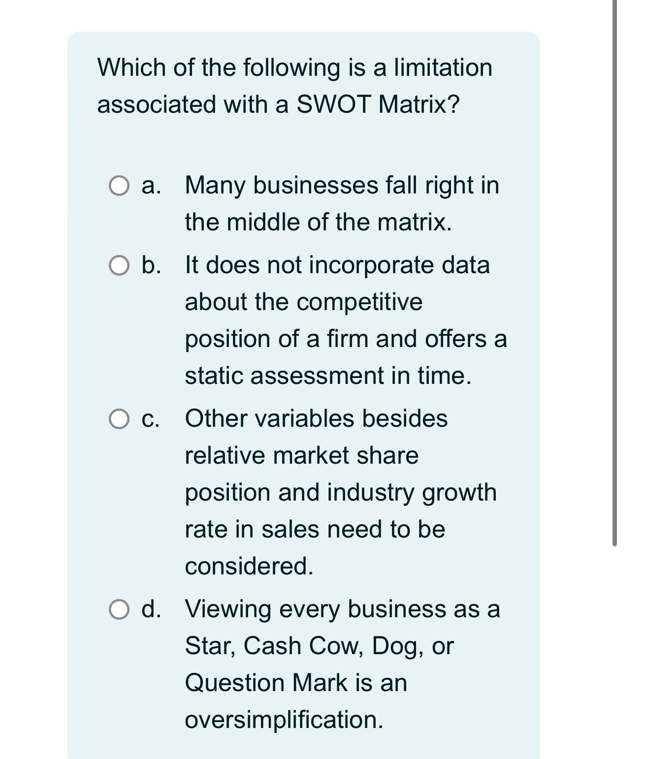 Solved Which of the following is a limitation associated | Chegg.com