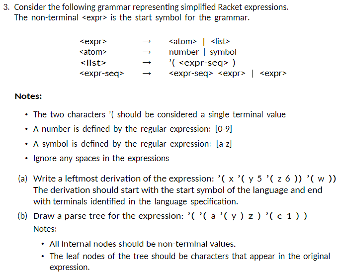 Solved Consider the following grammar representing | Chegg.com