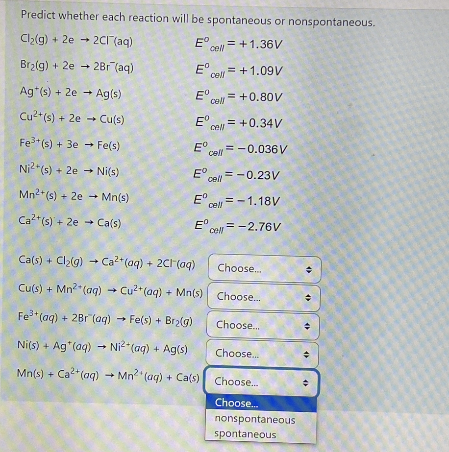 Solved Predict whether each reaction will be spontaneous or | Chegg.com