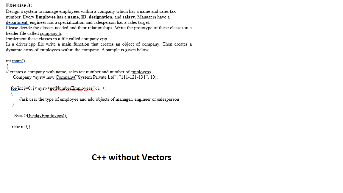 Solved Exercise 3:Design a system to manage employees within | Chegg.com