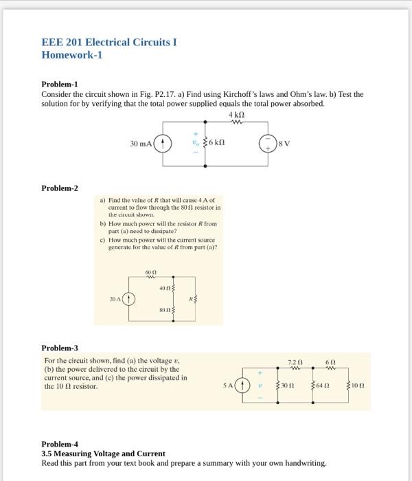 Solved EEE 201 Electrical Circuits I Homework-1 Problem-1 | Chegg.com