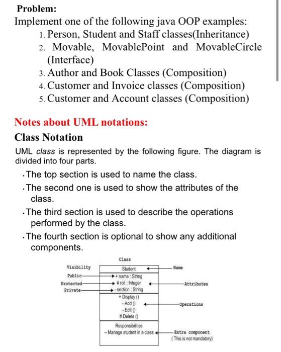 Solved Problem: Implement one of the following java OOP | Chegg.com
