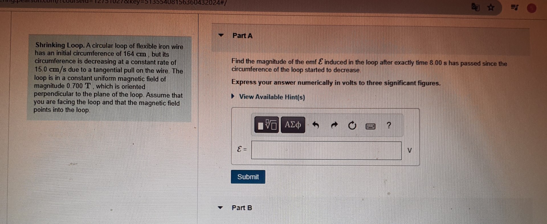 Solved Shrinking Loop. A circular loop of flexible iron wire | Chegg.com