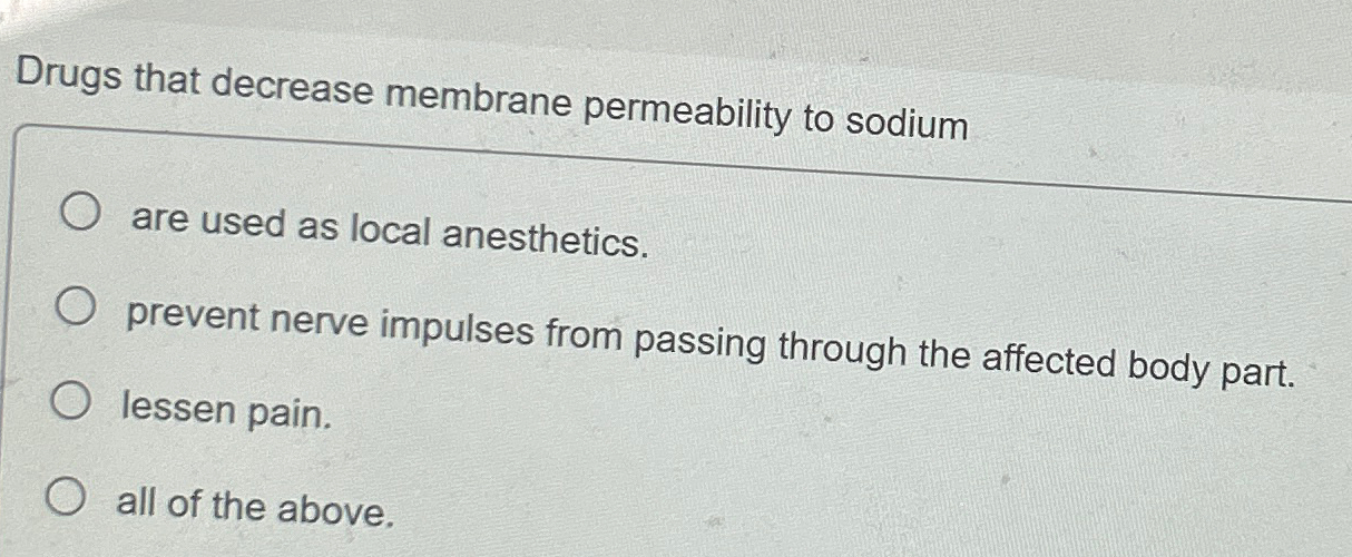 Solved Drugs that decrease membrane permeability to | Chegg.com