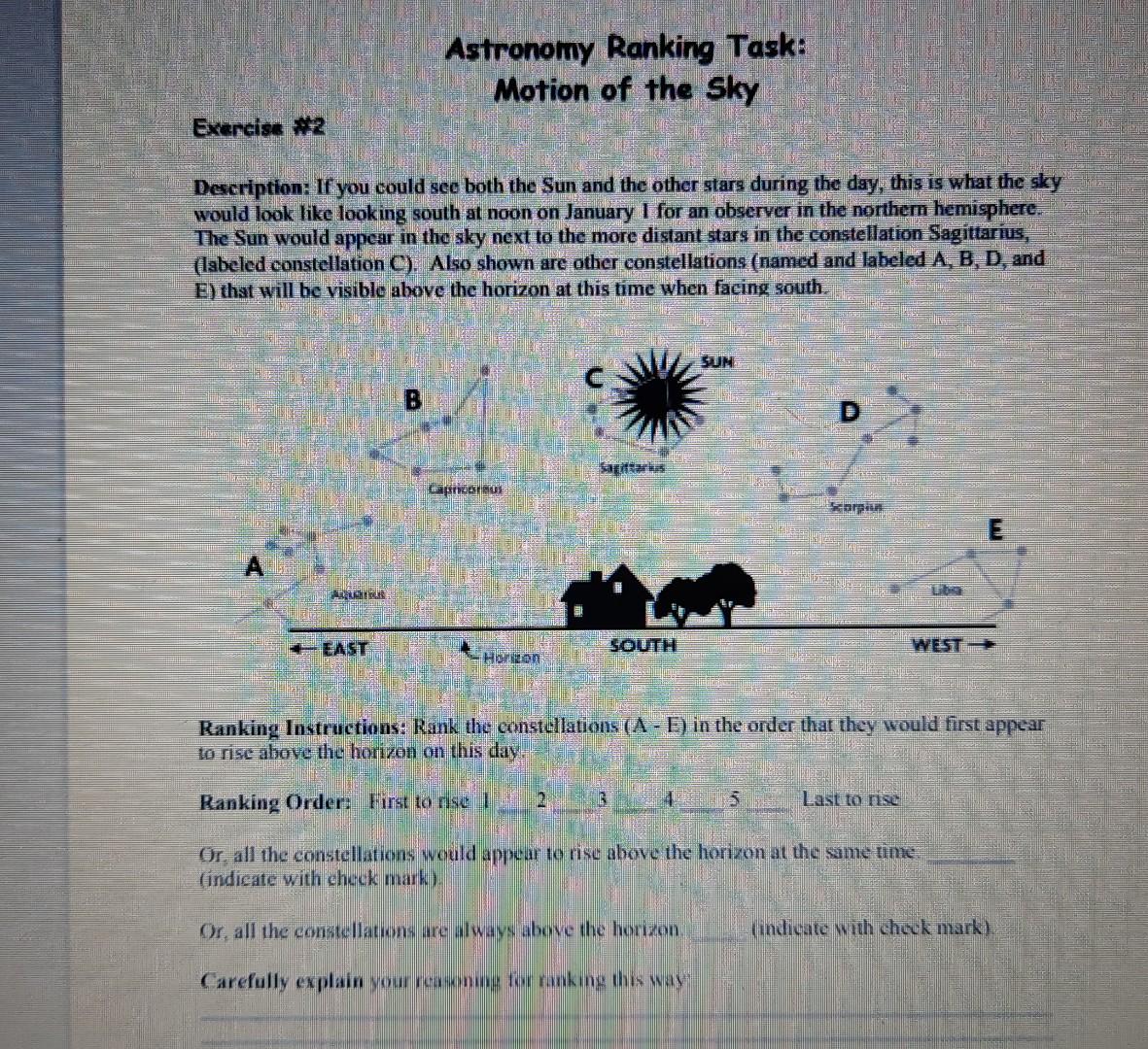 Solved Astronomy Ranking Task: Motion of the Sky Exercise #2 | Chegg.com