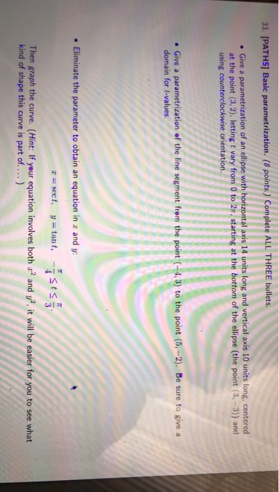 Solved 33. [PATHS) Basic parametrization. (8 points.) | Chegg.com
