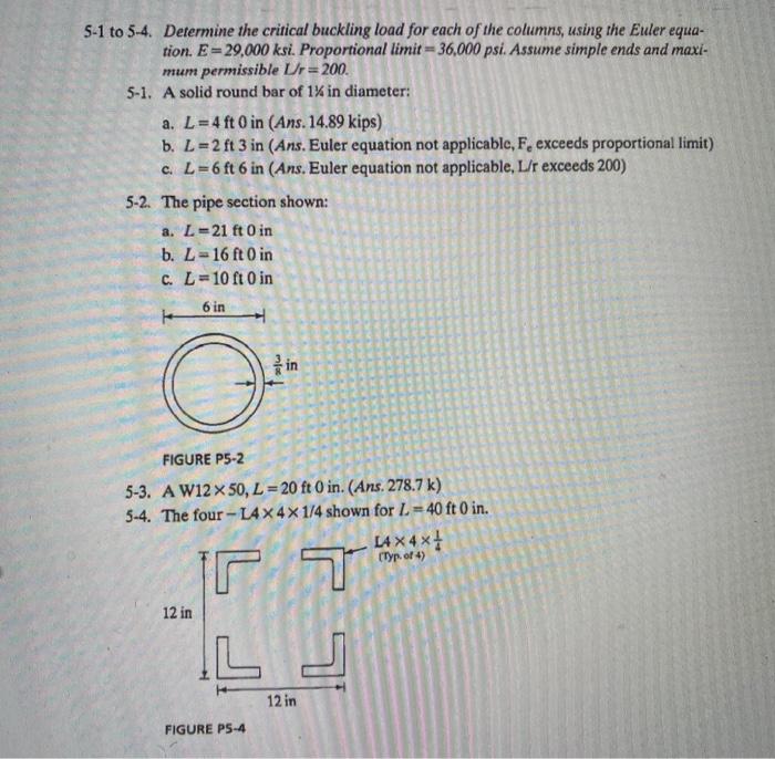 Solved 5-1 to 5-4. Determine the critical buckling load for | Chegg.com