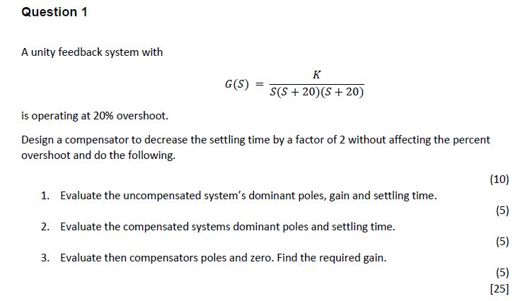 Solved Question 1A unity feedback system | Chegg.com