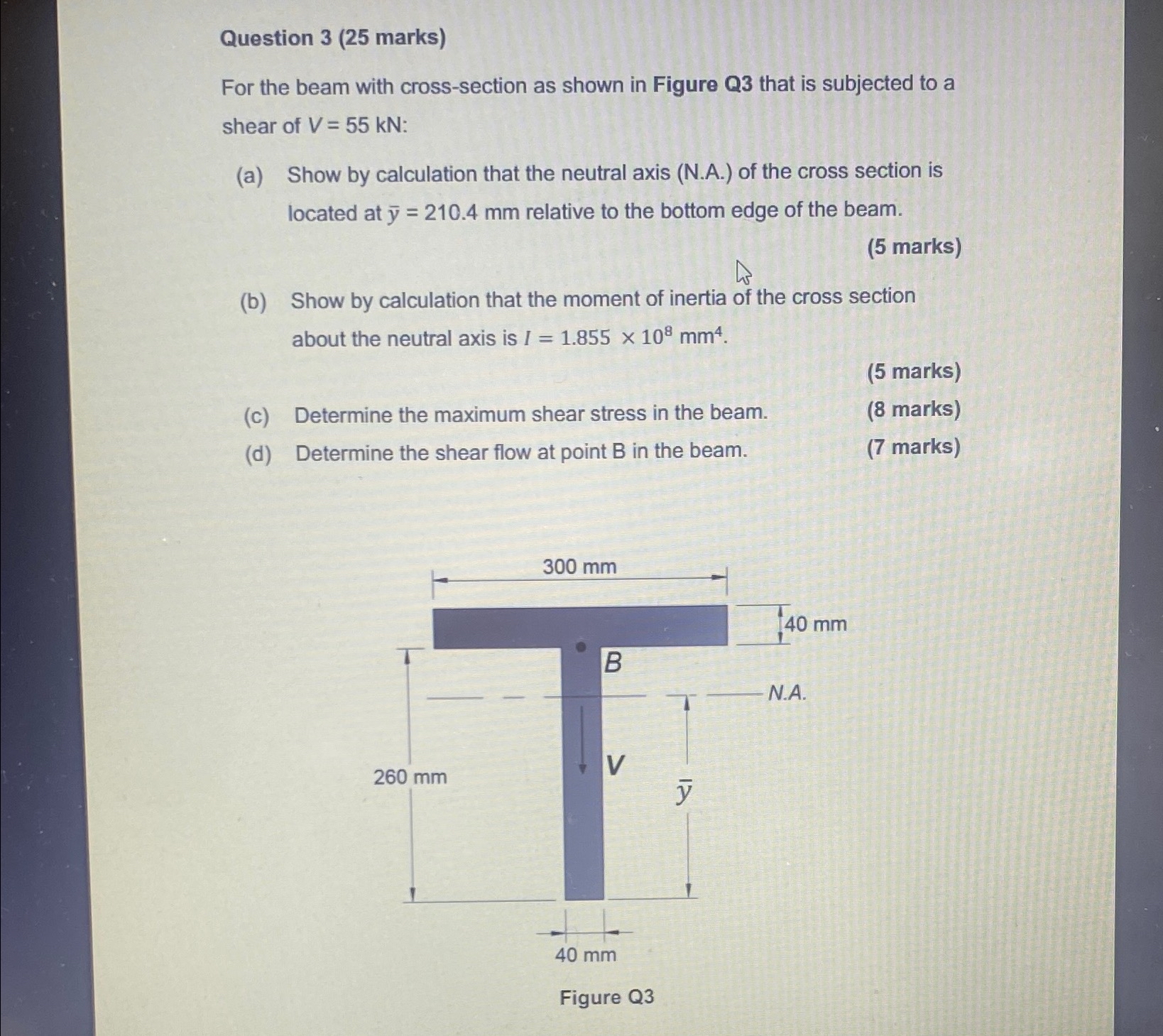 Solved Question 3 (25 ﻿marks)For the beam with cross-section | Chegg.com