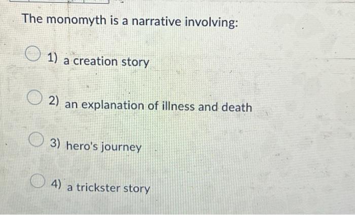 The monomyth is a narrative involving: 1) a creation | Chegg.com