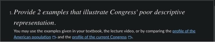 1. Provide 2 examples that illustrate Congress' poor | Chegg.com