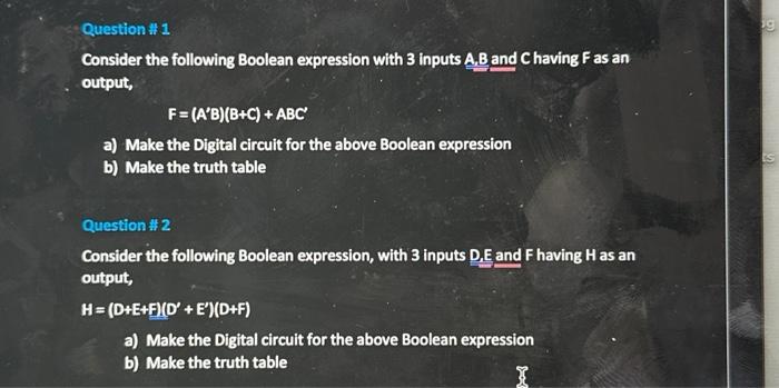 Solved Question \# 1 Consider the following Boolean | Chegg.com