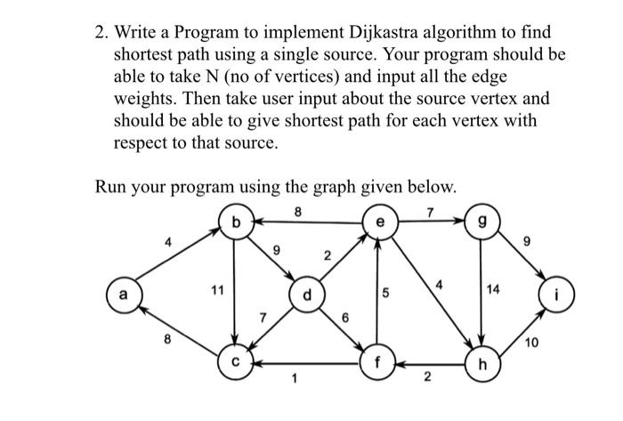 Solved 2 Write A Program To Implement Dijkastra Algorithm