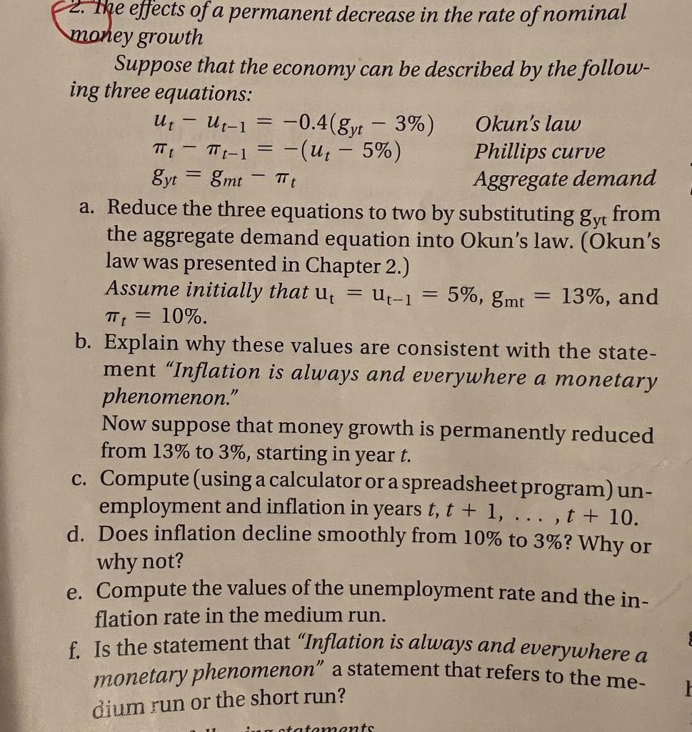 Solved 2. The effects of a permanent decrease in the rate of | Chegg.com