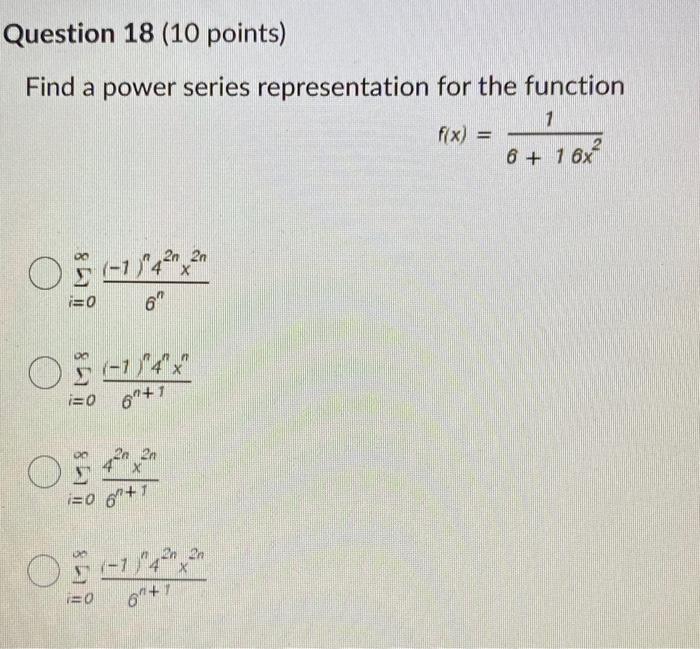 Solved Find a power series representation for the function | Chegg.com