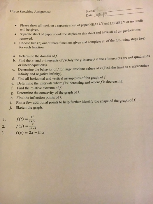 Solved Curve Sketching Assignment Name Date 1851n Please 