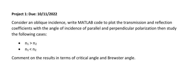 Project 1 Due 10112022 Consider An Oblique 