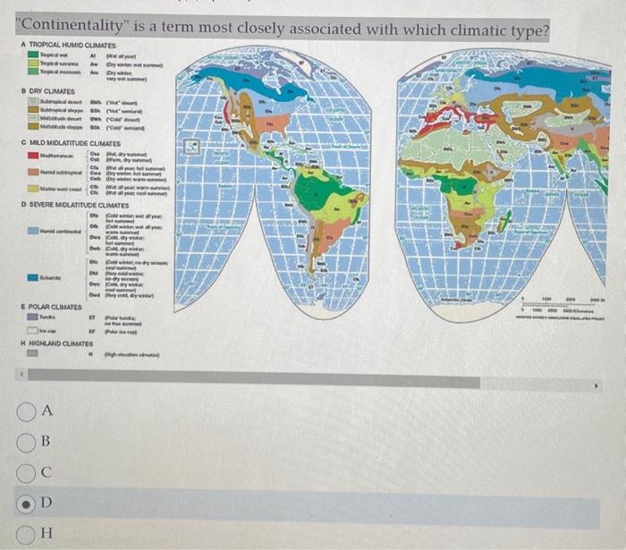 Solved Continentality" is a term most closely associated | Chegg.com
