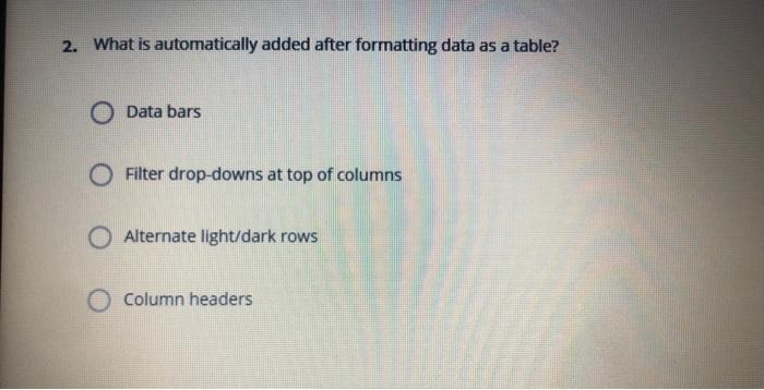 Solved 2. What is automatically added after formatting data | Chegg.com