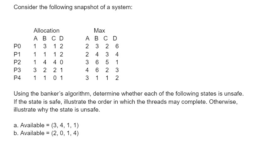 Solved Consider the following snapshot of a system: | Chegg.com