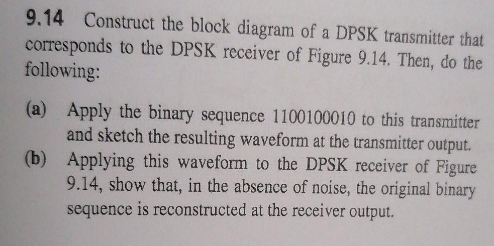 Solved 9.14 Construct the block diagram of a DPSK | Chegg.com