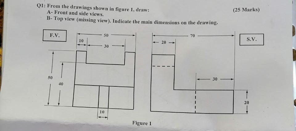 Solved Q1: From the drawings shown in figure 1, draw: A- | Chegg.com