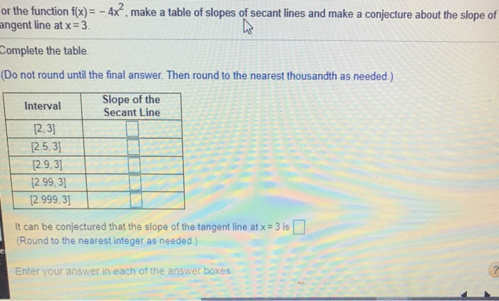 Solved or the function f(x) = - 4x make a table of slopes of | Chegg.com | Chegg.com