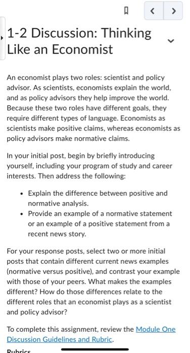 Solved 1-2 Discussion: Thinking Like an Economist An | Chegg.com