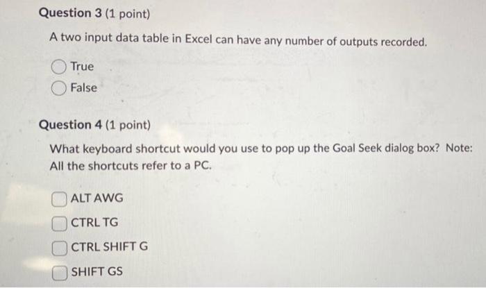 Solved A Two Input Data Table In Excel Can Have Any Number