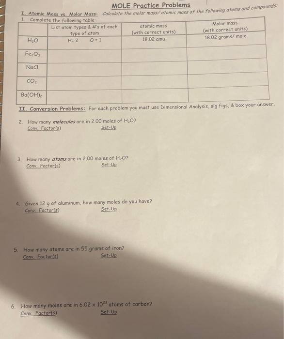 [solved] Mole Practice Problems I Atomic Moss Vs Molar M