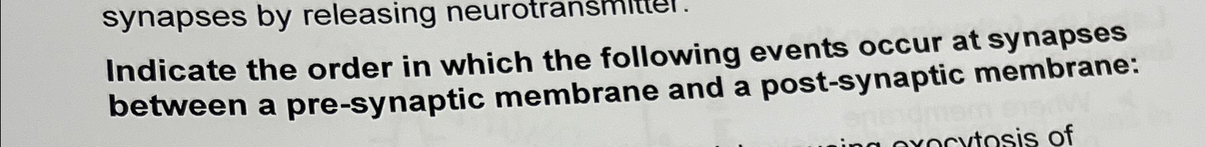 Solved synapses by releasing neurotransmitie.Indicate the | Chegg.com