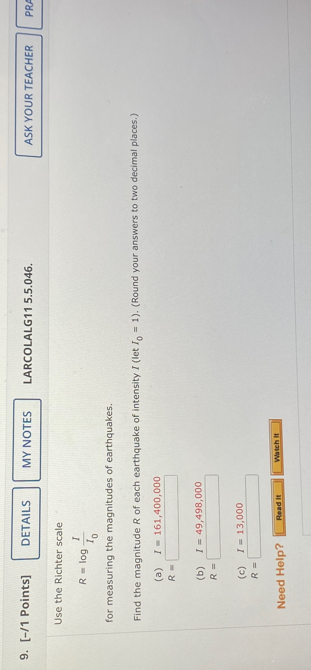 Solved [-/1 ﻿Points]LARCOLALG11 5.5.046.Use the Richter | Chegg.com