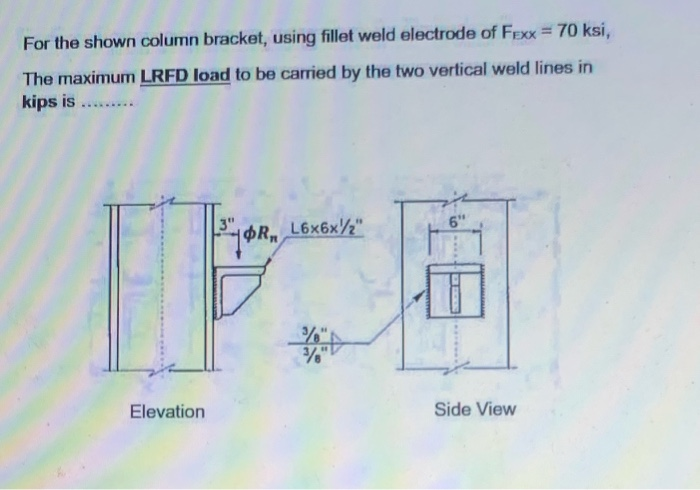 Solved For the shown column bracket, using fillet weld | Chegg.com