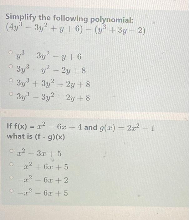 Solved Simplify the following polynomial: | Chegg.com