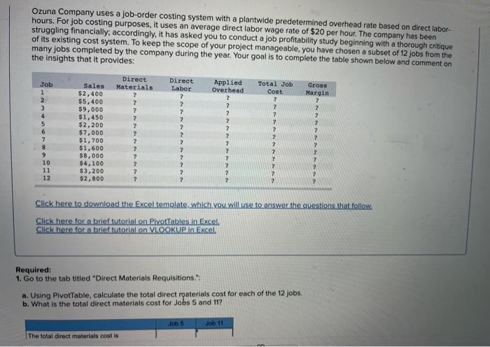 Ozuna Company uses a job-order costing system with a | Chegg.com