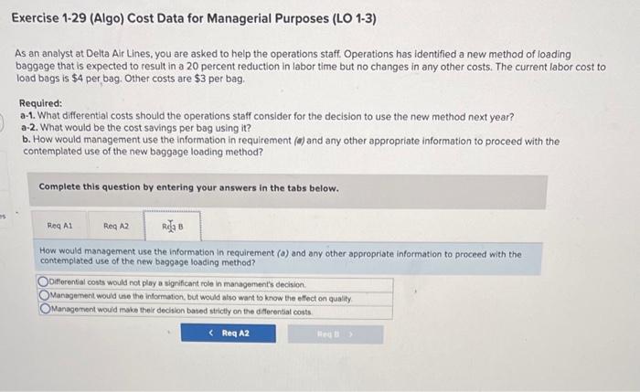Solved Exercise 1-29 (Algo) Cost Data for Managerial | Chegg.com