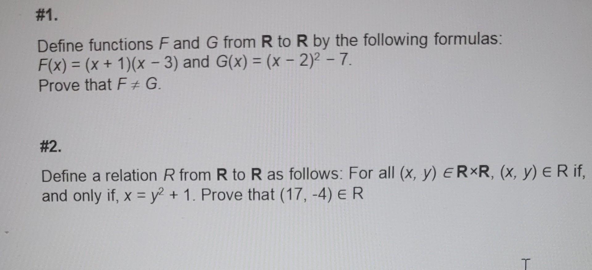 Solved Define functions F and G from R to R by the following | Chegg.com