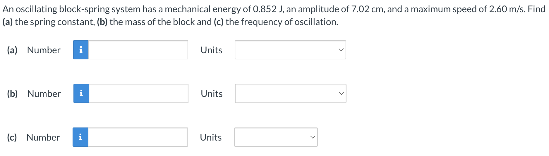 Solved An oscillating block-spring system has a mechanical | Chegg.com