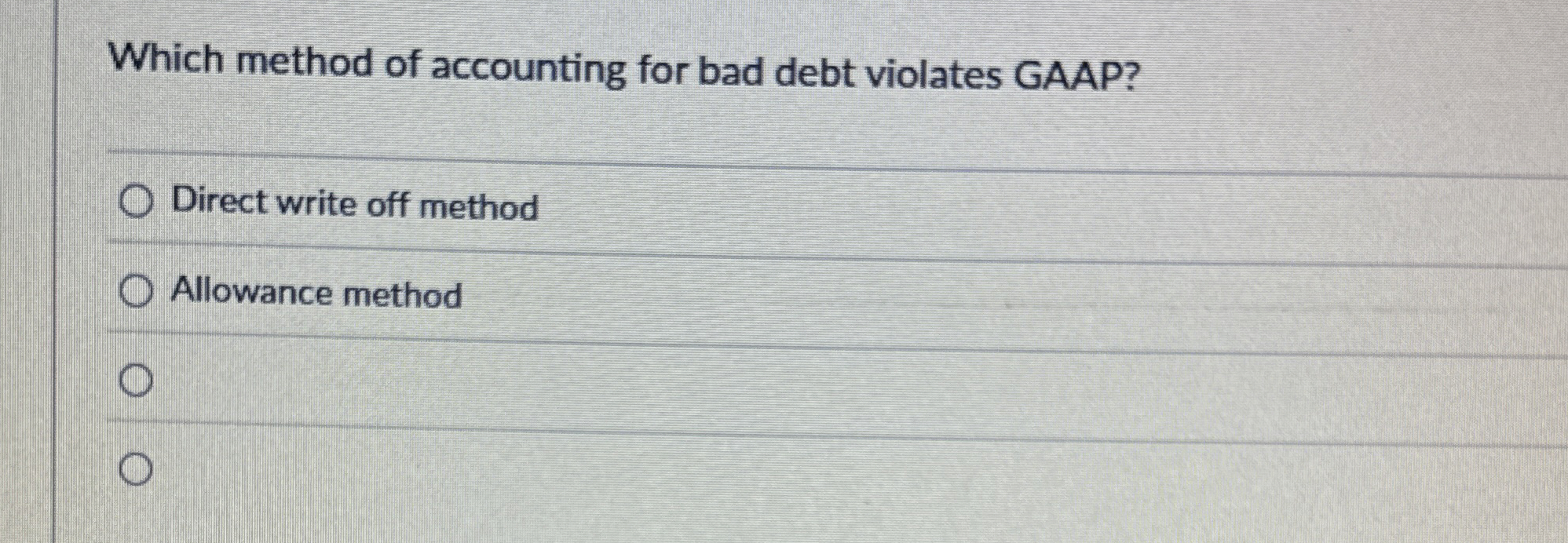 Solved Which method of accounting for bad debt violates | Chegg.com