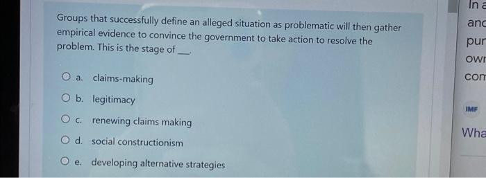 Groups that successfully define an alleged situation | Chegg.com