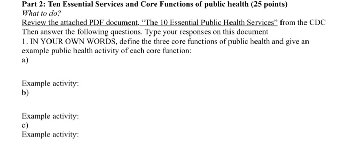 Part 2: Ten Essential Services and Core Functions of | Chegg.com