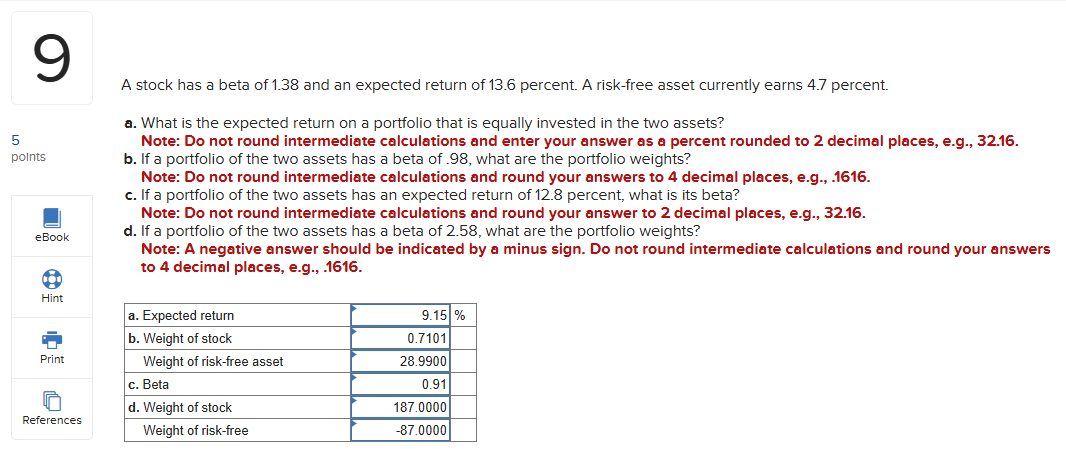 Solved A stock has a beta of 1.38 ﻿and an expected return of | Chegg.com