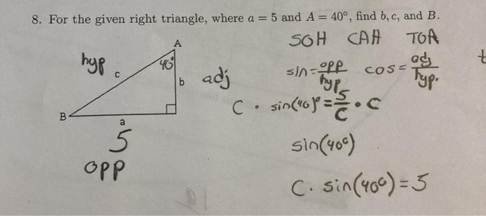 Solved A hypo t adj Tips Typo 8. For the given right | Chegg.com